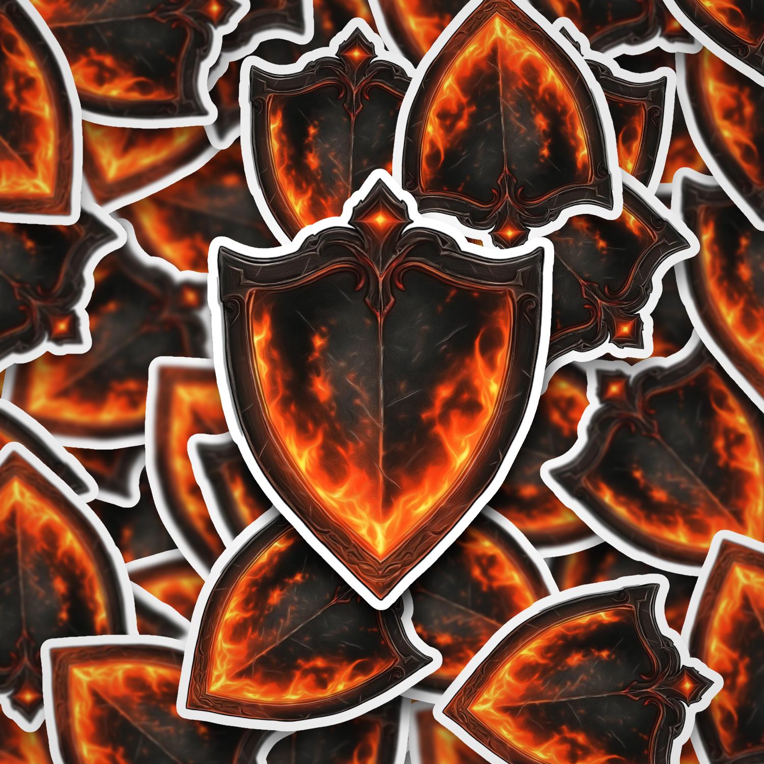 Shield of Flames Sticker, Mythical Vinyl Decal, Laptop Decoration ...