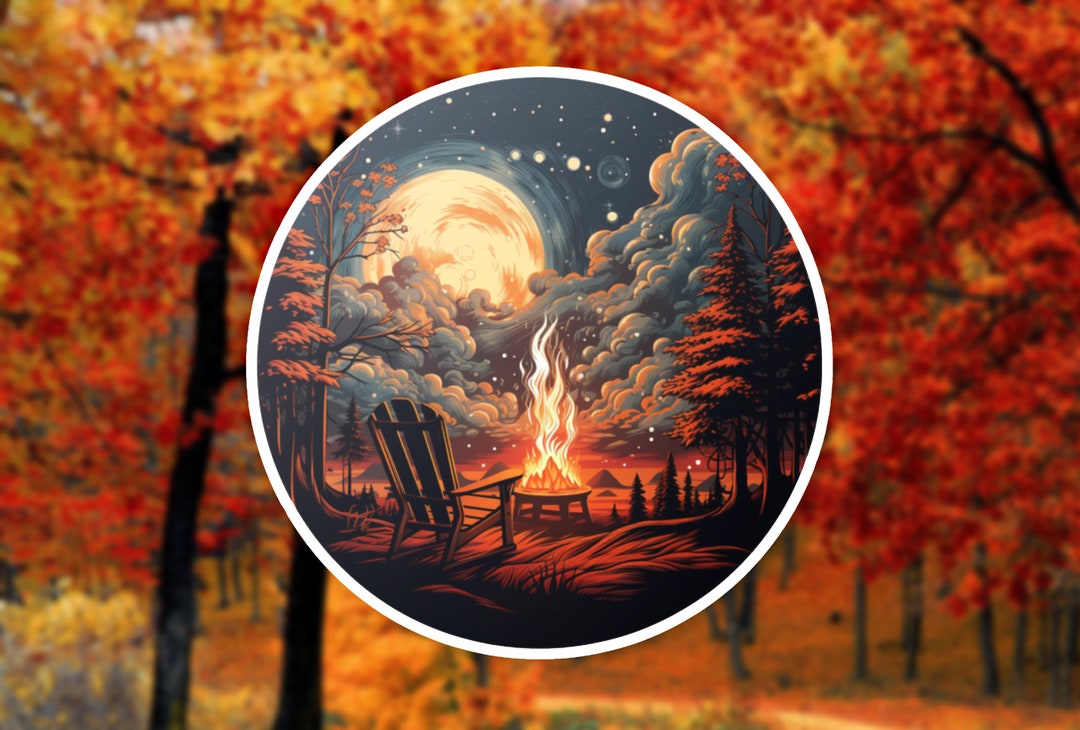 Full Moon Bonfire Vinyl Sticker, Outdoor Adventure Decal, Moon Camping ...