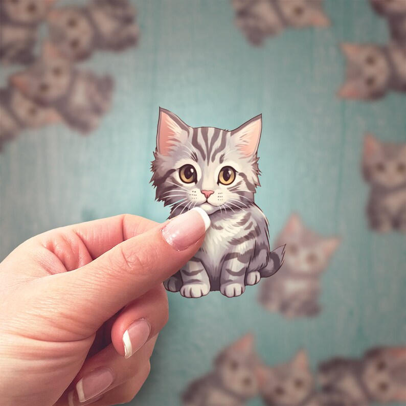 Grey Tabby Cat Sticker, Pet Owner Decal, Cute Animal Sticker, Phone ...