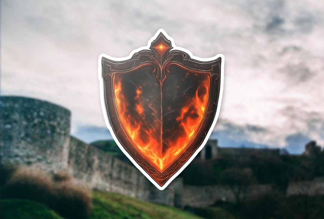 Shield of Flames Sticker, Mythical Vinyl Decal, Laptop Decoration ...