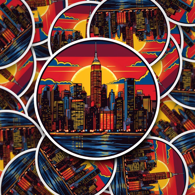 Sunset NYC Skyline Sticker, Vinyl Decal, Laptop Sticker, Car Window ...