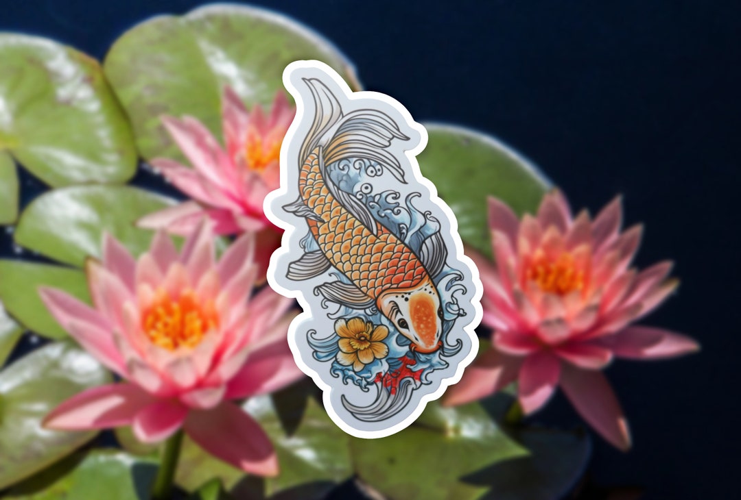 Colorful Koi Sticker, Vinyl Fish Decal, Watercolor Laptop Sticker ...