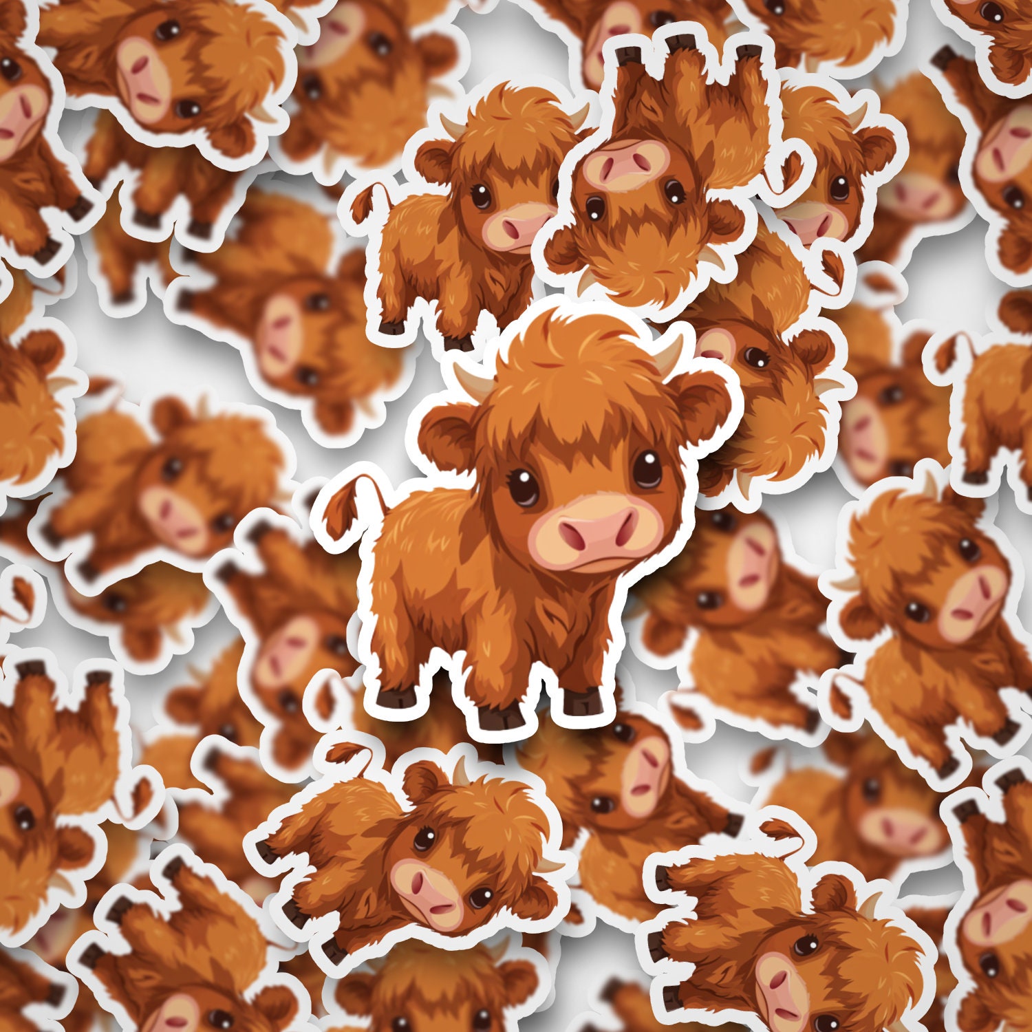 Highland Cow Vinyl Sticker, Cartoon Cow Decal, Laptop Sticker, Water ...