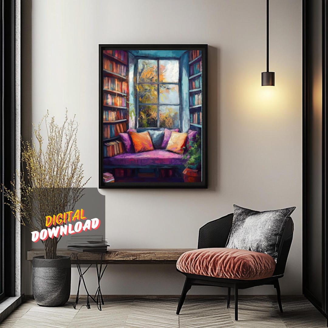 Cozy Reading Nook Wall Art Printable, Book Lover Gift, Digital Download ...