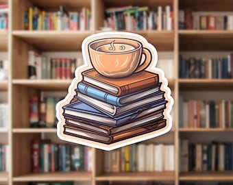 Coffee and Book Sticker - Etsy