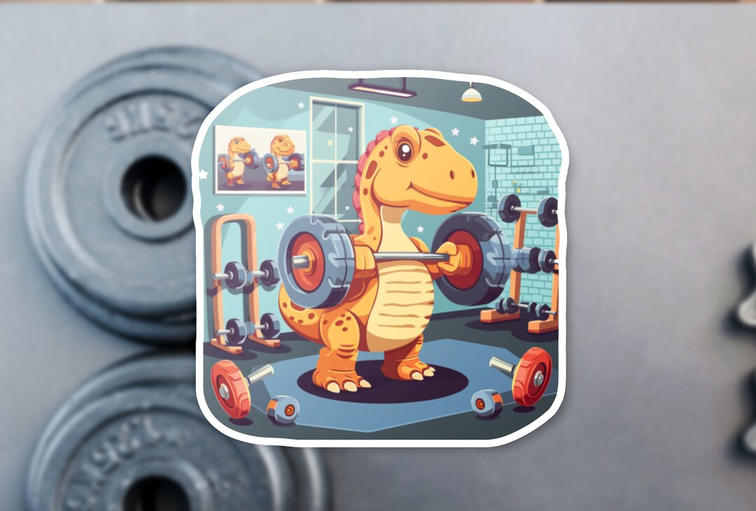Dinosaur Gym Vinyl Sticker, Weightlifting Dino, Fitness Decal, Workout ...
