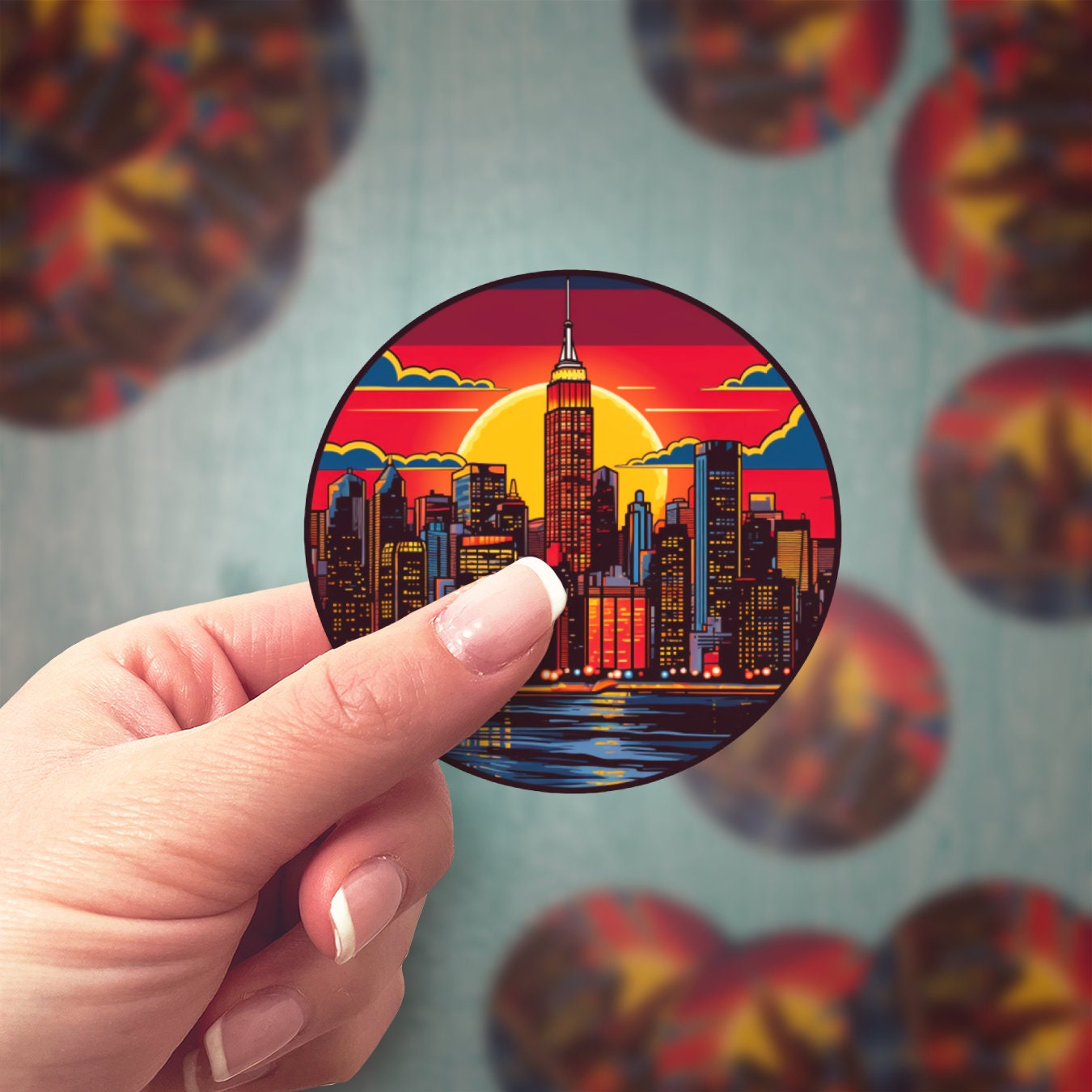 Sunset NYC Skyline Sticker, Vinyl Decal, Laptop Sticker, Car Window ...