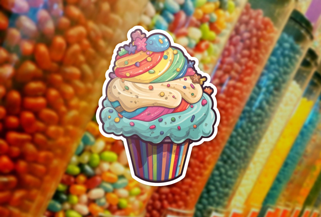 Rainbow Cupcake Vinyl Sticker, Cute Decal, Laptop Sticker, Water Bottle ...