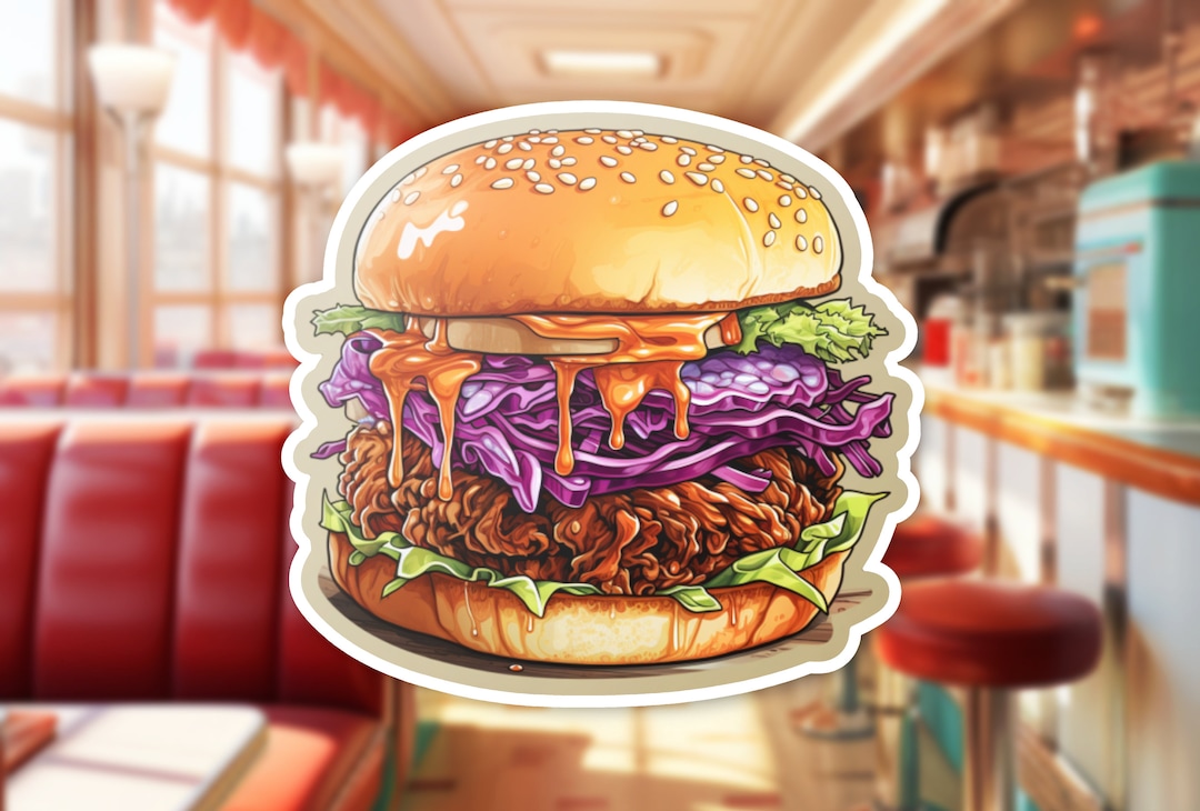 Vinyl Sticker of Pulled Pork Sandwich, Food Sticker, Food Lover Gift ...