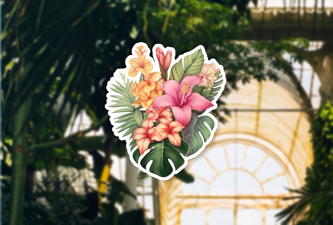 Exotic Flower Bouquet Sticker, Tropical Floral Decal, Botanical Decor ...