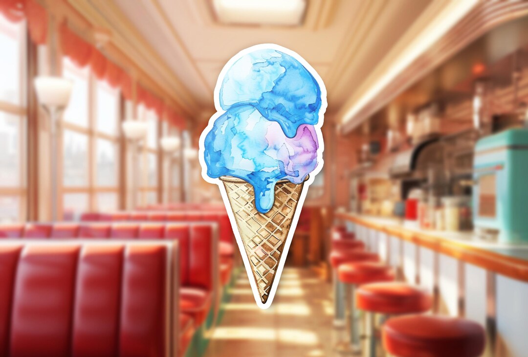 Watercolor Ice Cream Cone Sticker, Vinyl Decal for Laptop, Water Bottle ...