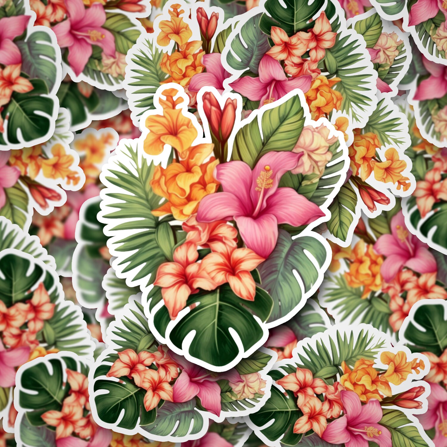 Exotic Flower Bouquet Sticker, Tropical Floral Decal, Botanical Decor ...
