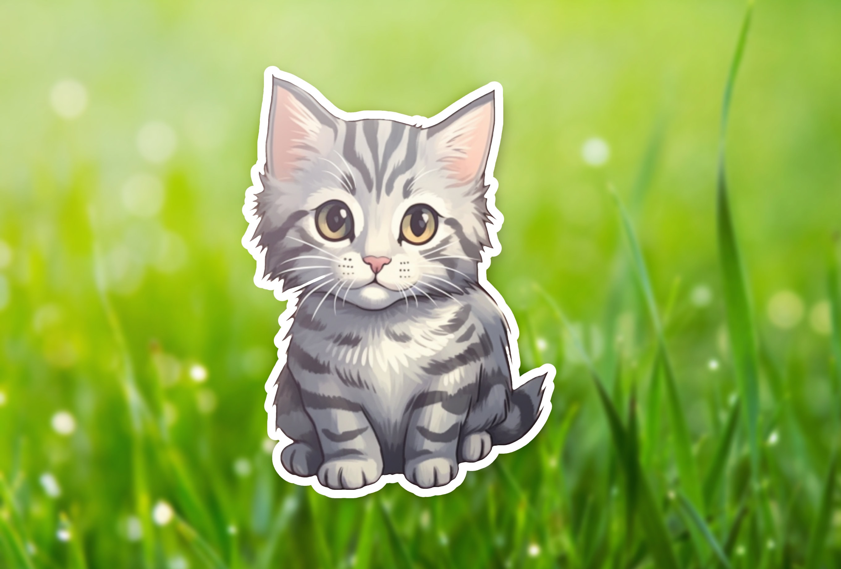 Grey Tabby Cat Sticker, Pet Owner Decal, Cute Animal Sticker, Phone ...