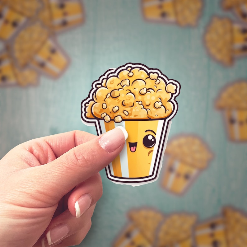 Cute Cartoon Popcorn Sticker, Kawaii Food Sticker, Popcorn Lover Gift ...