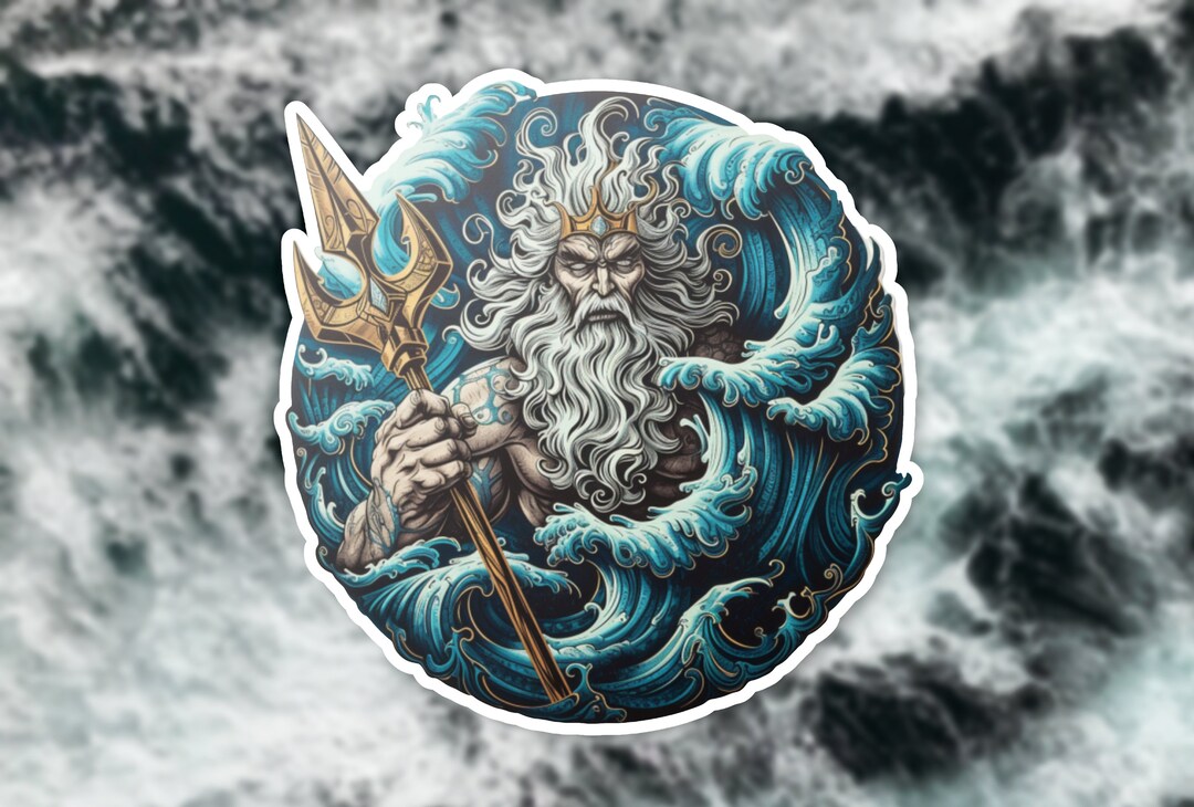 Poseidon Sea God Sticker, Mythological Vinyl Decal, Oceanic Laptop ...