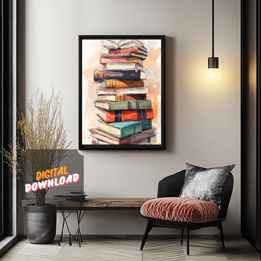 Book Stack Artwork, Library Wall Decor, Book Lover Gift, Reading Room ...