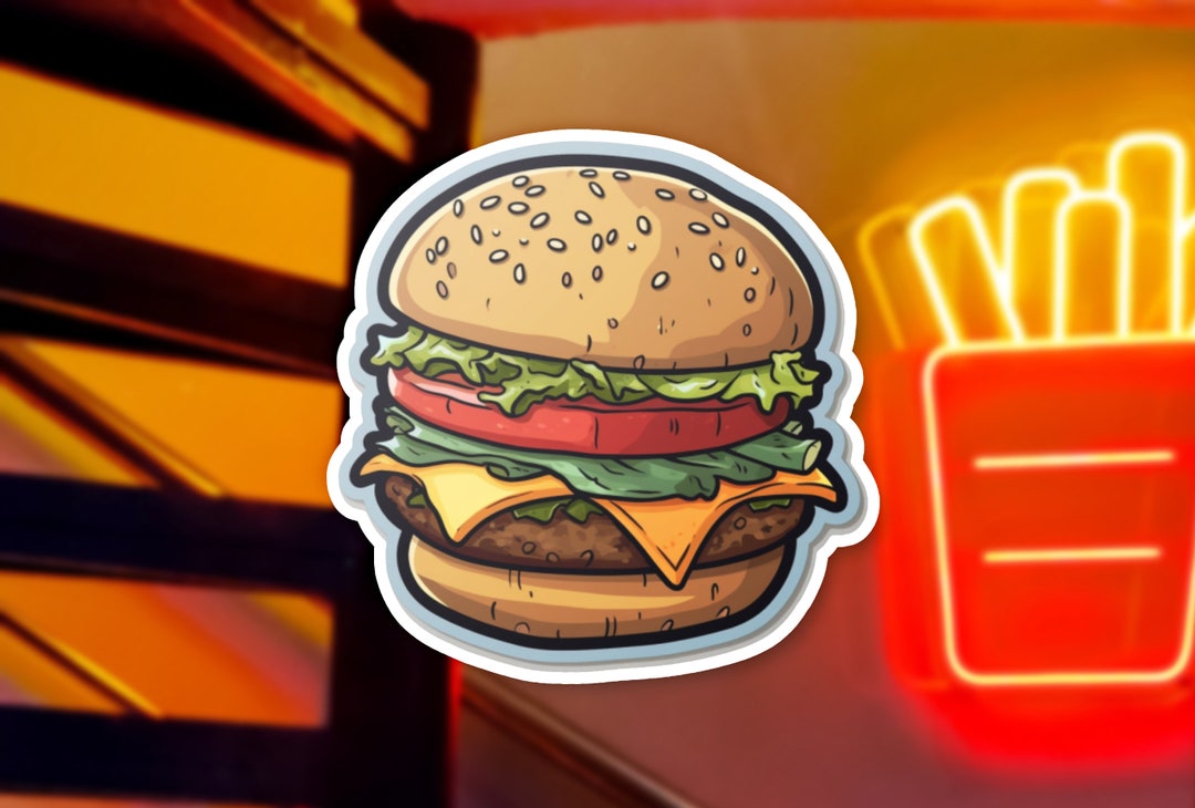 Cheeseburger Sticker, Foodie Decal, Fast Food Lover Gift, Vinyl Laptop ...