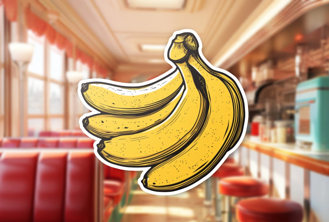 Cartoon Banana Vinyl Sticker, Peel and Stick Decal, Fruit Illustration ...