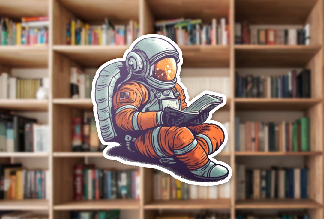 Astronaut Reading Vinyl Sticker, Space Lover Decal, Laptop Decal, Phone ...
