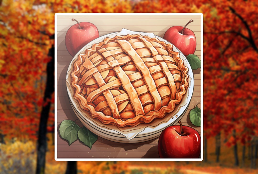 Cute Apple Pie Sticker, Square Decal, Food Lover Gift, Planner ...