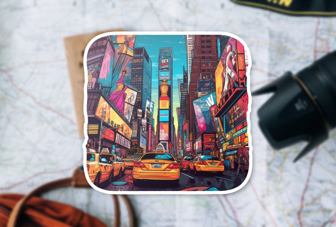 Times Square Vinyl Sticker, NYC Cityscape Decal, New York City Souvenir ...