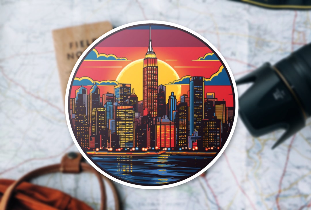 Sunset NYC Skyline Sticker, Vinyl Decal, Laptop Sticker, Car Window ...