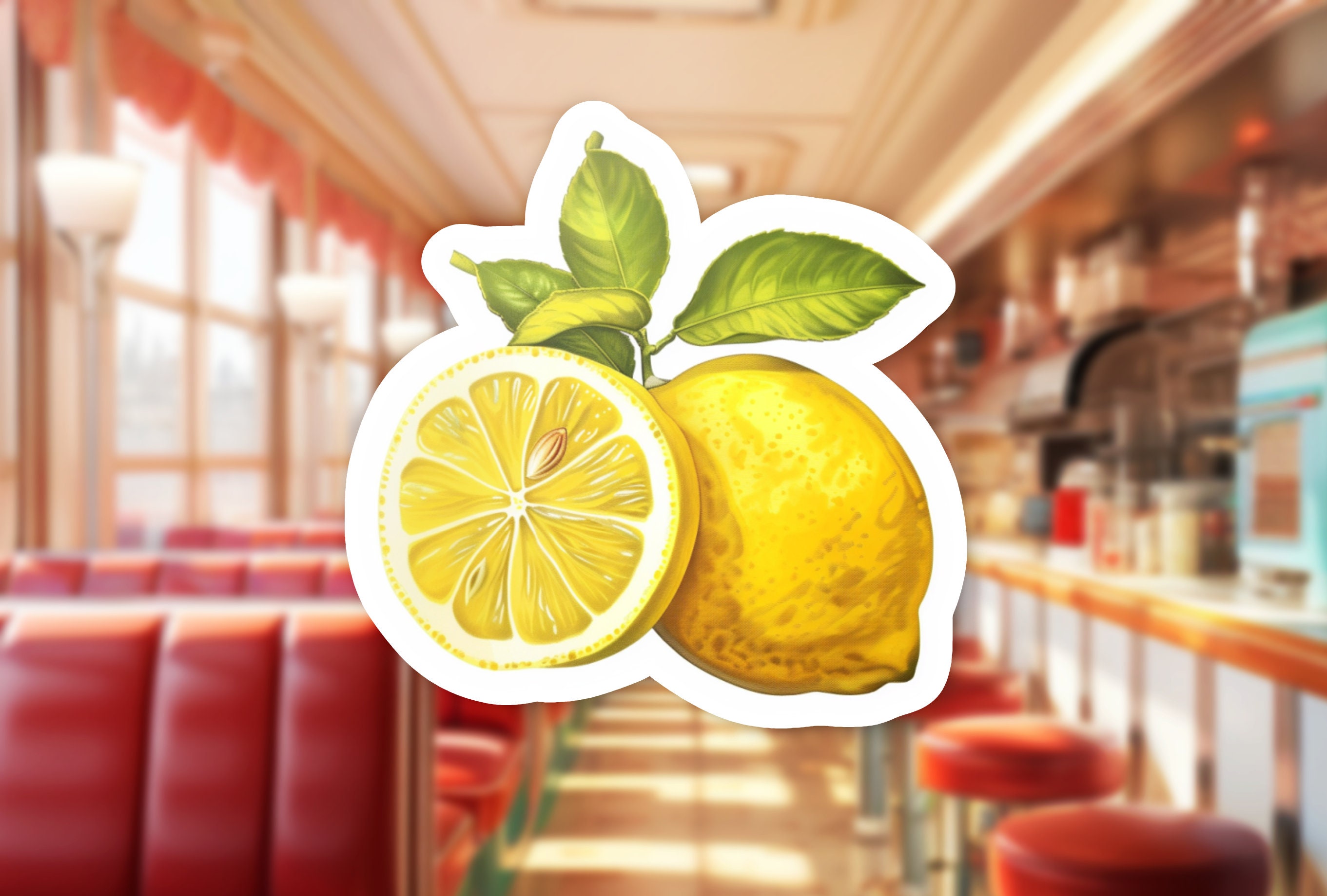 Yellow Lemon Sticker, Fruity Vinyl Decal, Citrus Journal Sticker, Cute ...