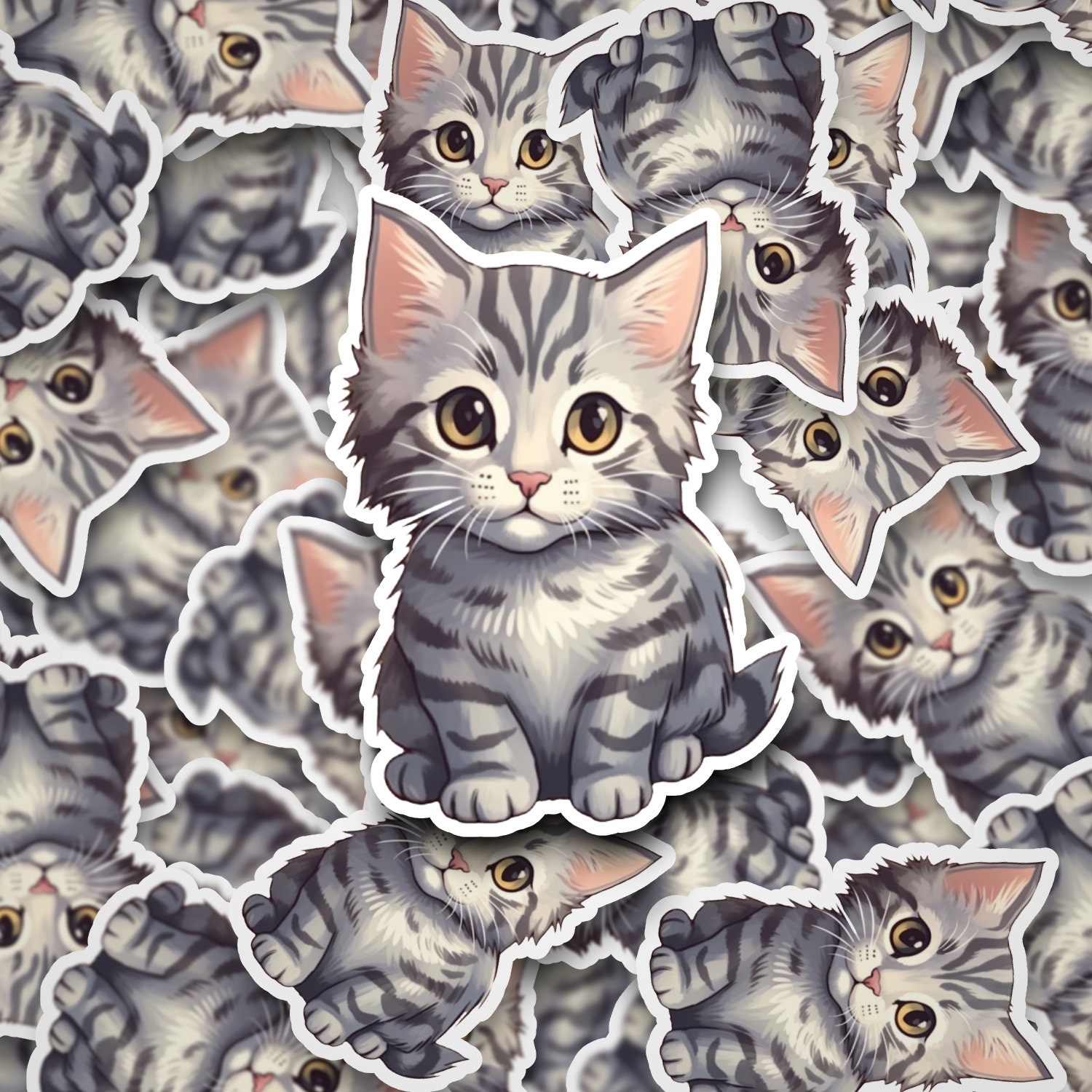Grey Tabby Cat Sticker, Pet Owner Decal, Cute Animal Sticker, Phone ...