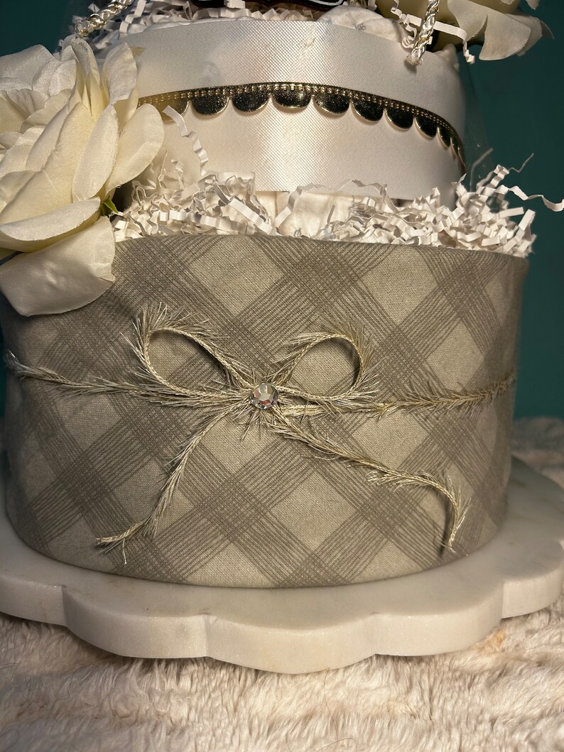 Gender Neutral Diaper Cake, Grey, Gold and White. Baby Shower ...