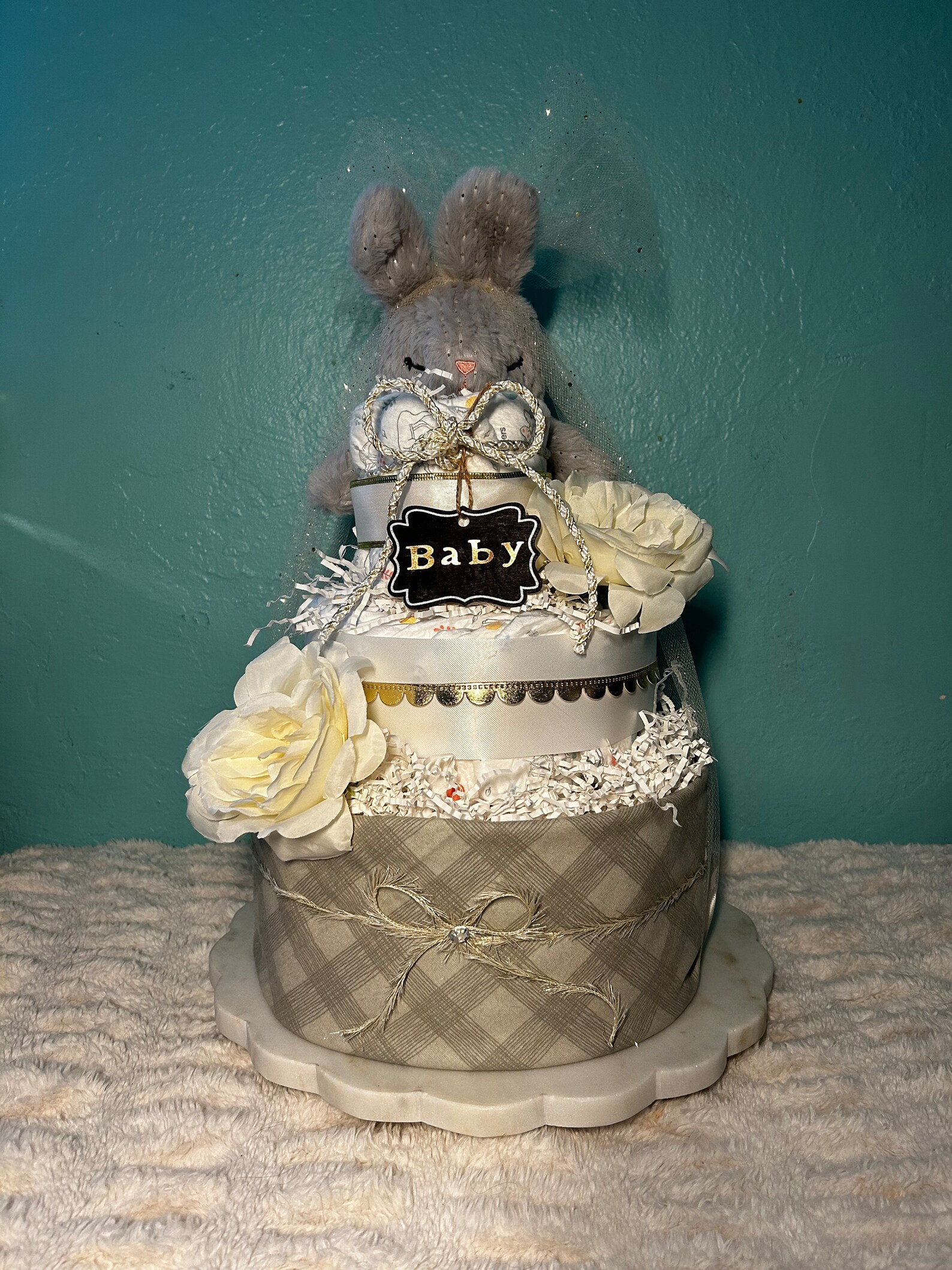 Gender Neutral Diaper Cake, Grey, Gold and White. Baby Shower ...