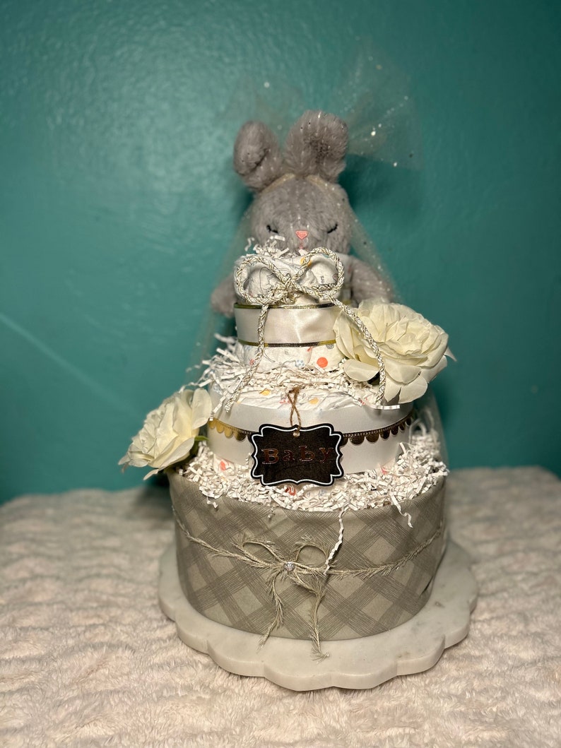 Gender Neutral Diaper Cake, Grey, Gold and White. Baby Shower ...