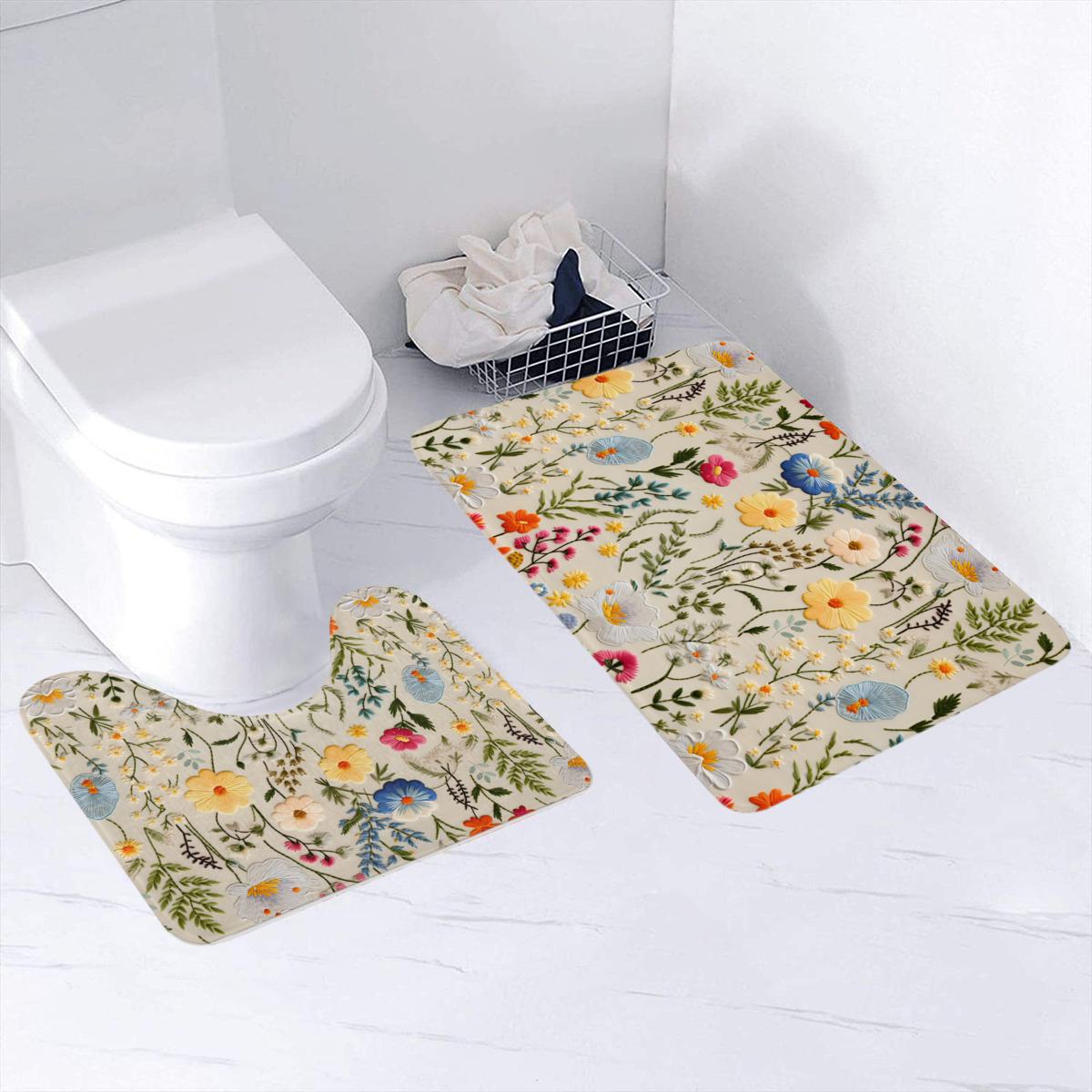 Floral Bathroom Rug : Flannel Non-slip Bath Mat - Etsy