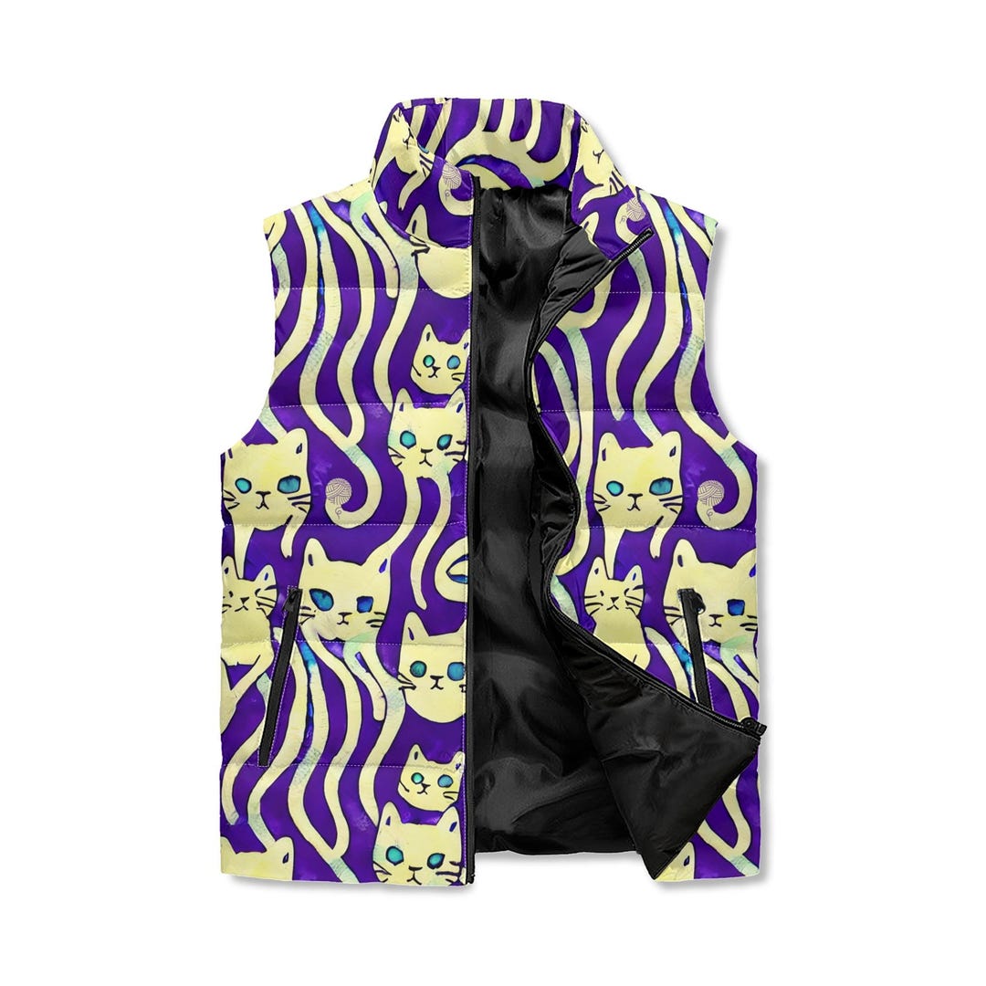 Cat Lover Jacket Puffy Vest Minimalist Cat Puffer Vest for Cat Lovers ...