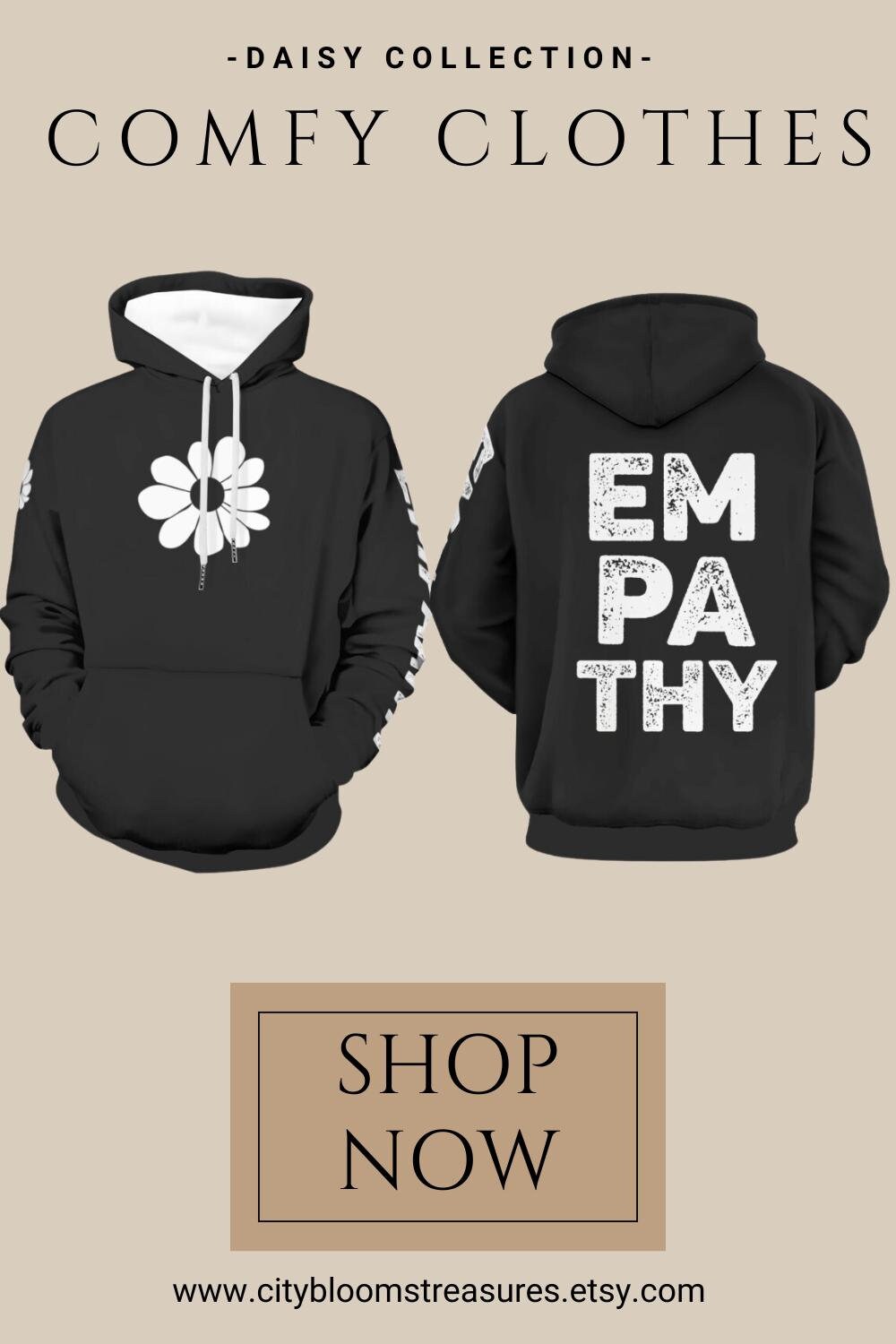 Daisy Empathy Black Oversized Hoodie Comfy Inspiracional Mental Health ...
