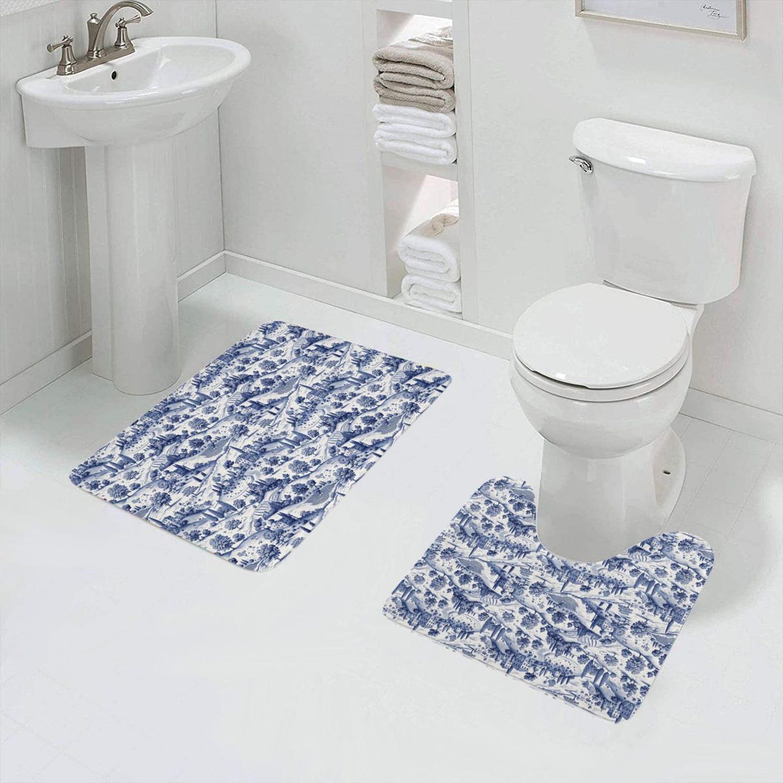 Toile French Bathroom Rugs Set Aesthetic Bath Mat X 2 , Non-slip Custom ...