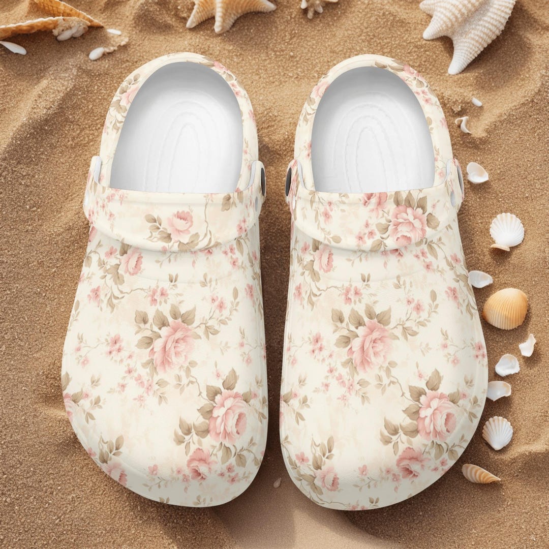 Pink Roses Nursing Shoes CNA Floral Clogs Medical Assistant Healthcare ...