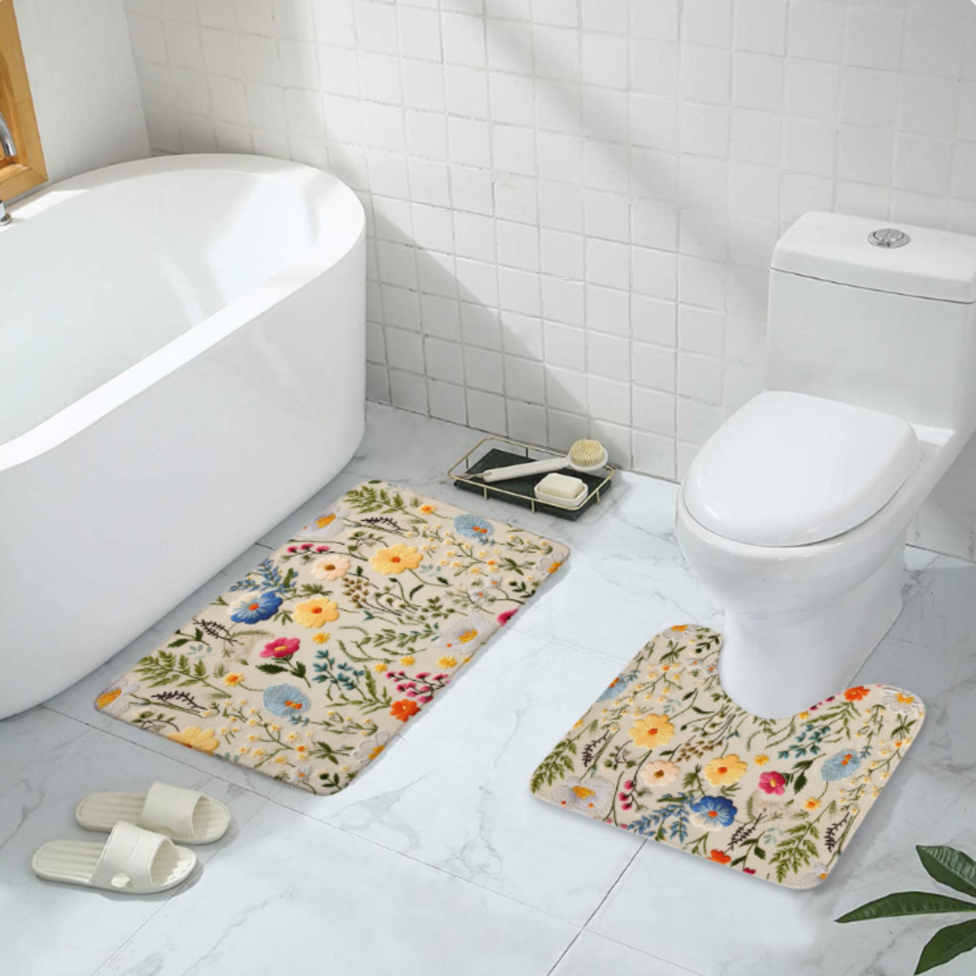 Floral Bathroom Rug : Flannel Non-slip Bath Mat - Etsy