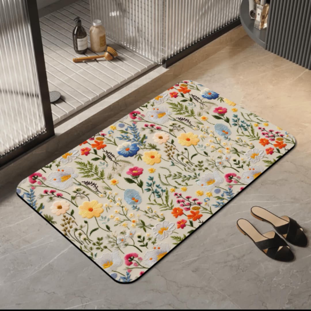 Floral Bathroom Rug : Flannel Non-slip Bath Mat - Etsy