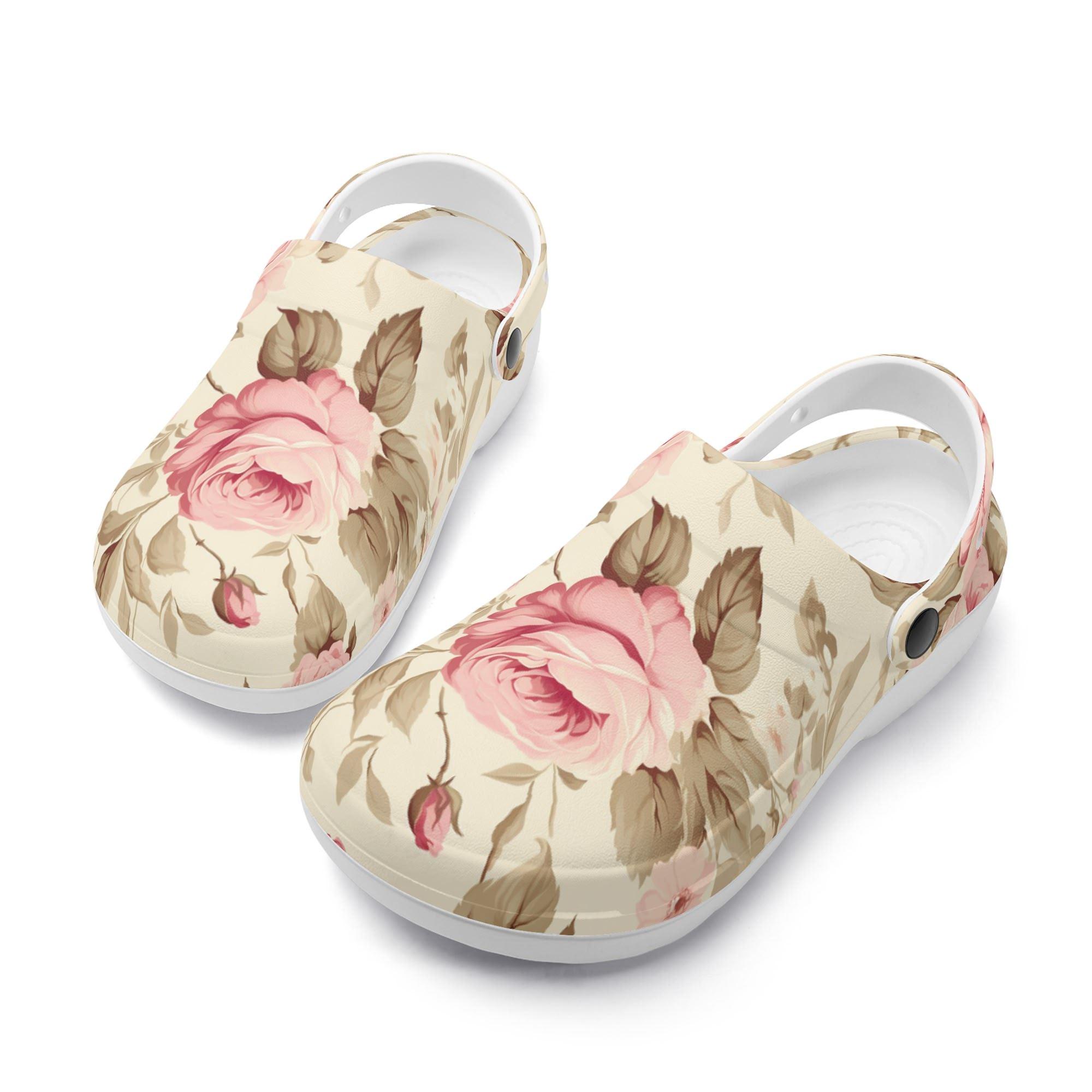 Pink Roses Nursing Shoes CNA Floral Clogs Medical Assistant Healthcare ...