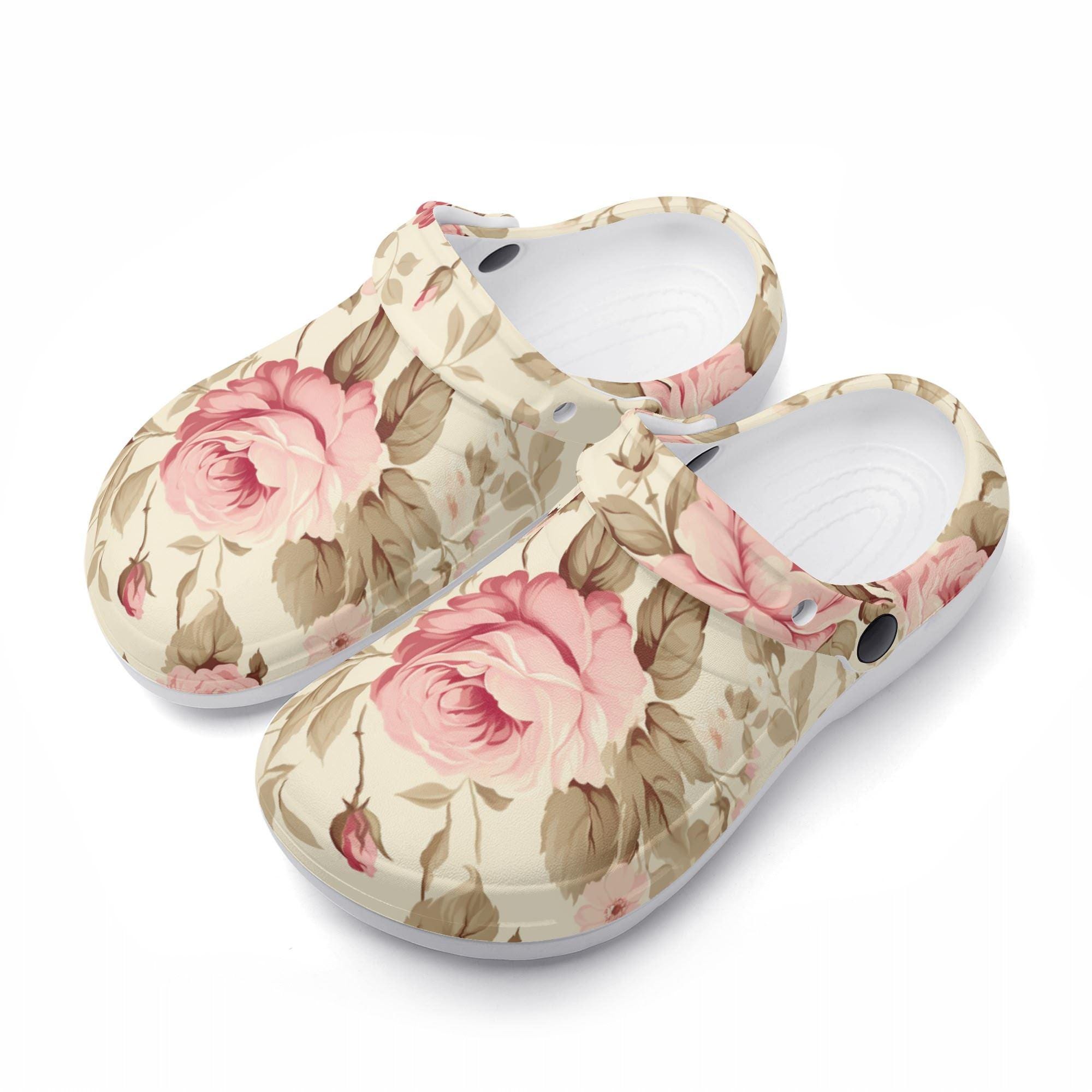 Pink Roses Nursing Shoes CNA Floral Clogs Medical Assistant Healthcare ...