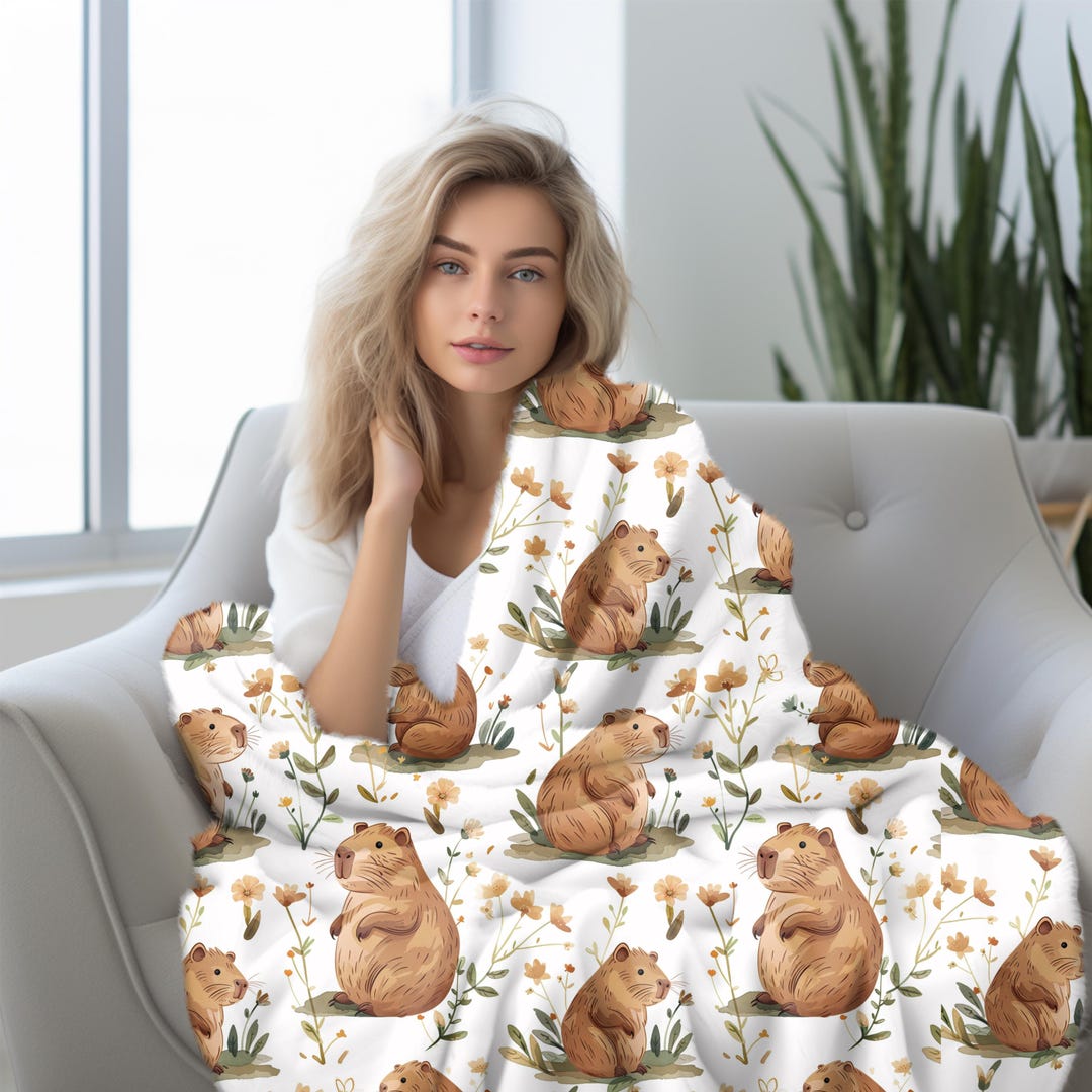 Capibara Blanket Cozy Cottagecore Blanket Throw, Velveteen Plush Bedspread, Animal Lover Gift ...