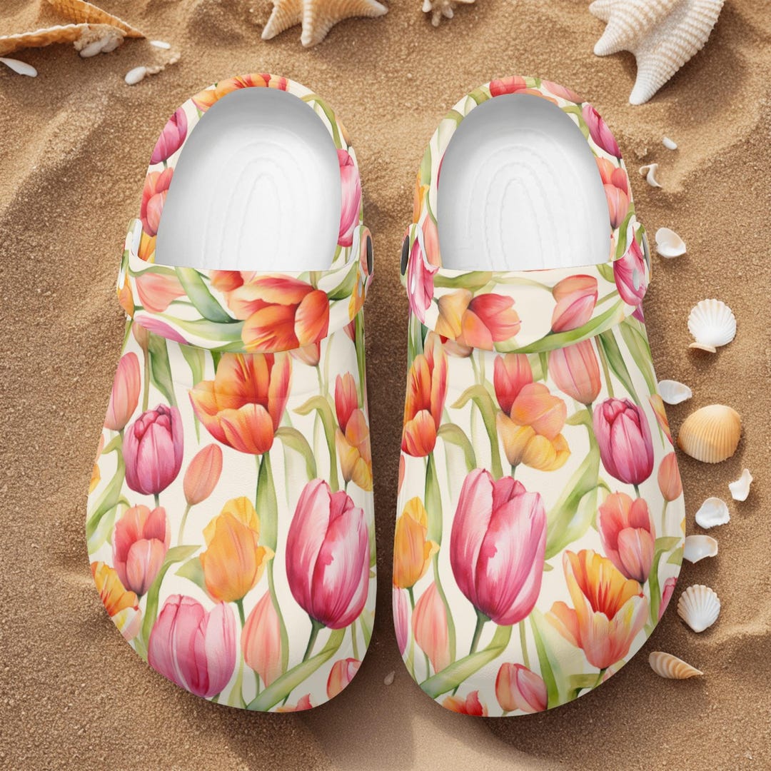 Floral Nursing Clogs for Women Comfortable Tulip Healthcare Shoes ...