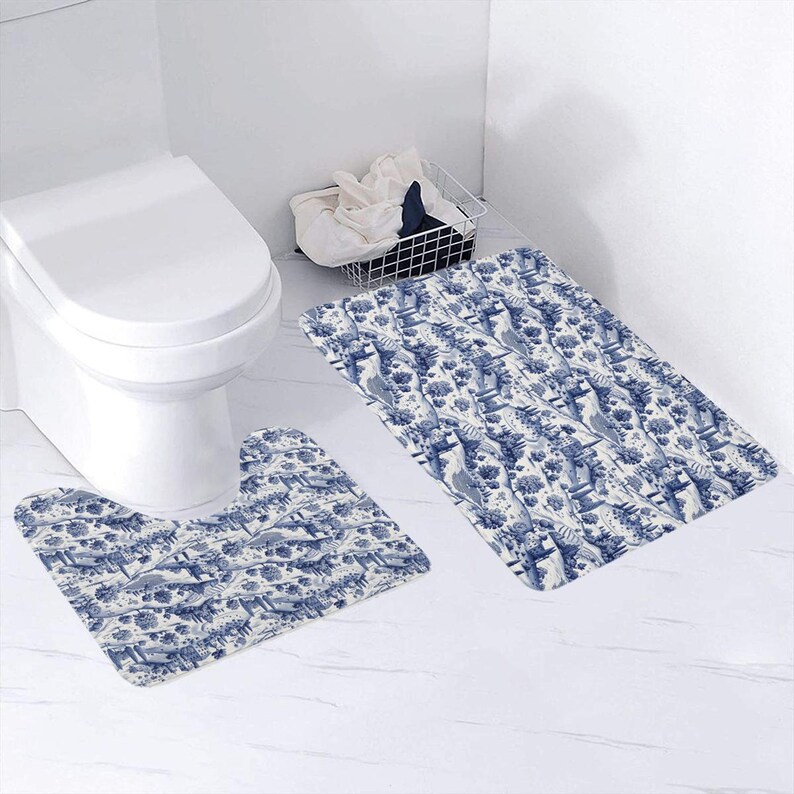 Toile French Bathroom Rugs Set Aesthetic Bath Mat X 2 , Non-slip Custom ...