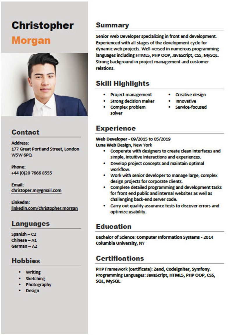 CV / Resume Template .docx Instant Digital Download - Etsy