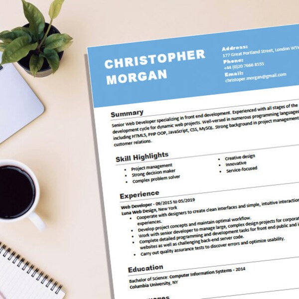 Resume Template Docx - Etsy