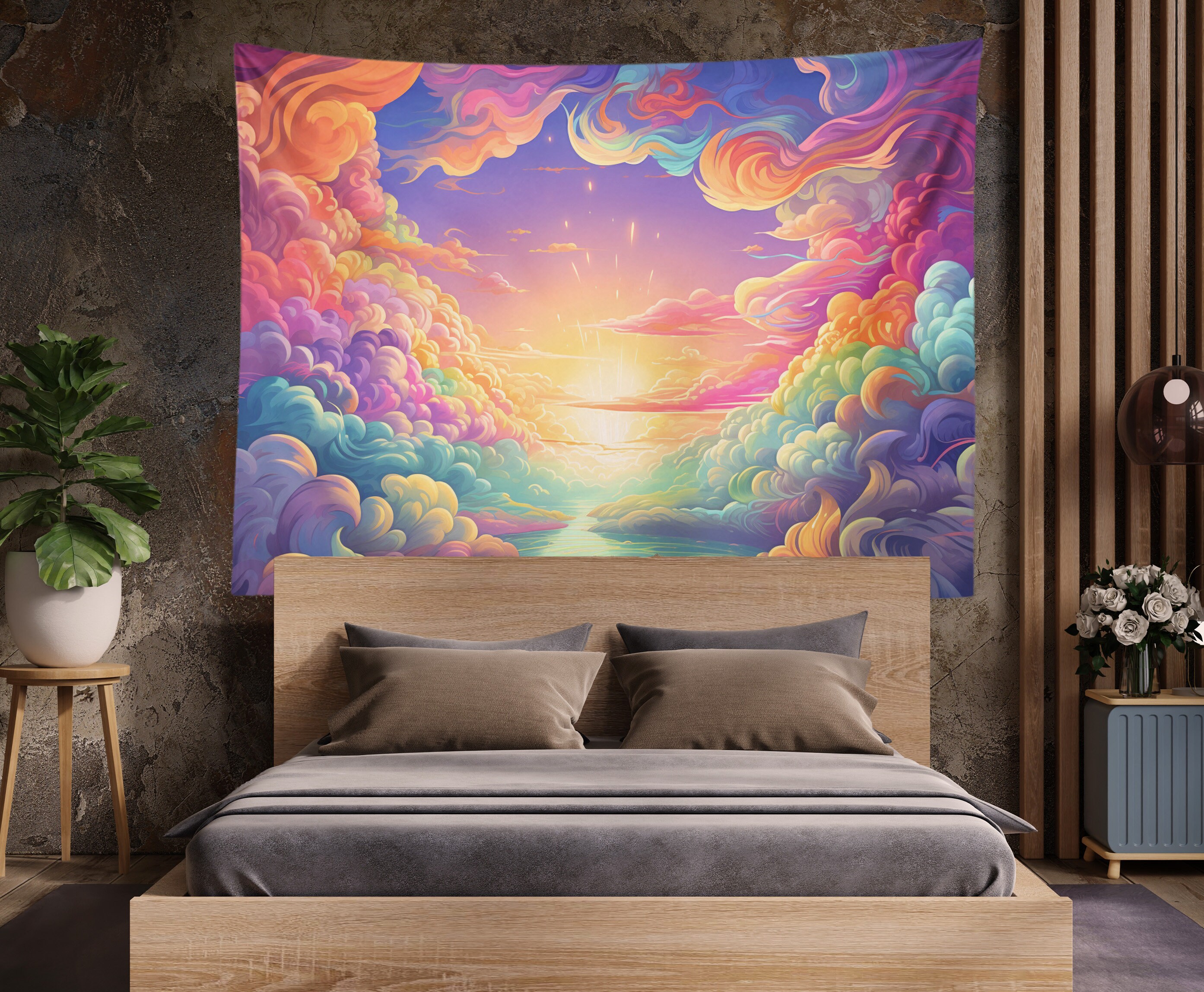 Vibrant Psychedelic Tapestry, Trippy Sunrise Tapestry, Colorful Home ...