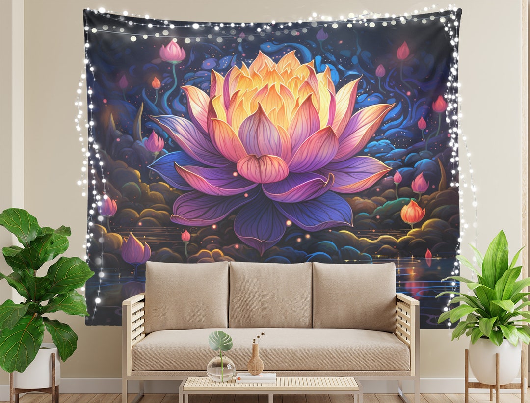Vibrant Psychedelic Lotus Tapestry, Colorful Wall Hanging, Unique Home ...