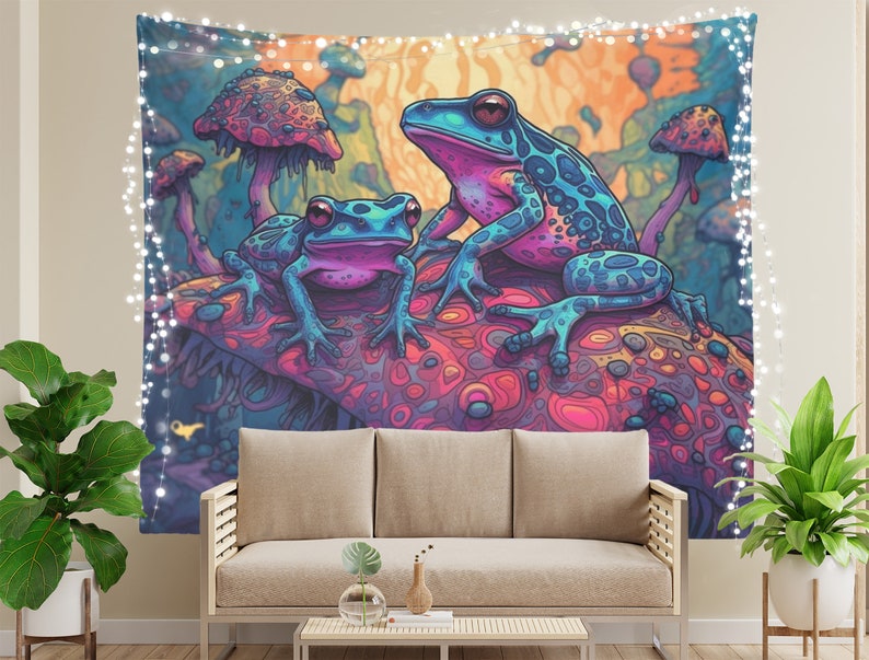 Vibrant Psychedelic Tapestry, Tree Frog Tapestry, Colorful Home Decor ...