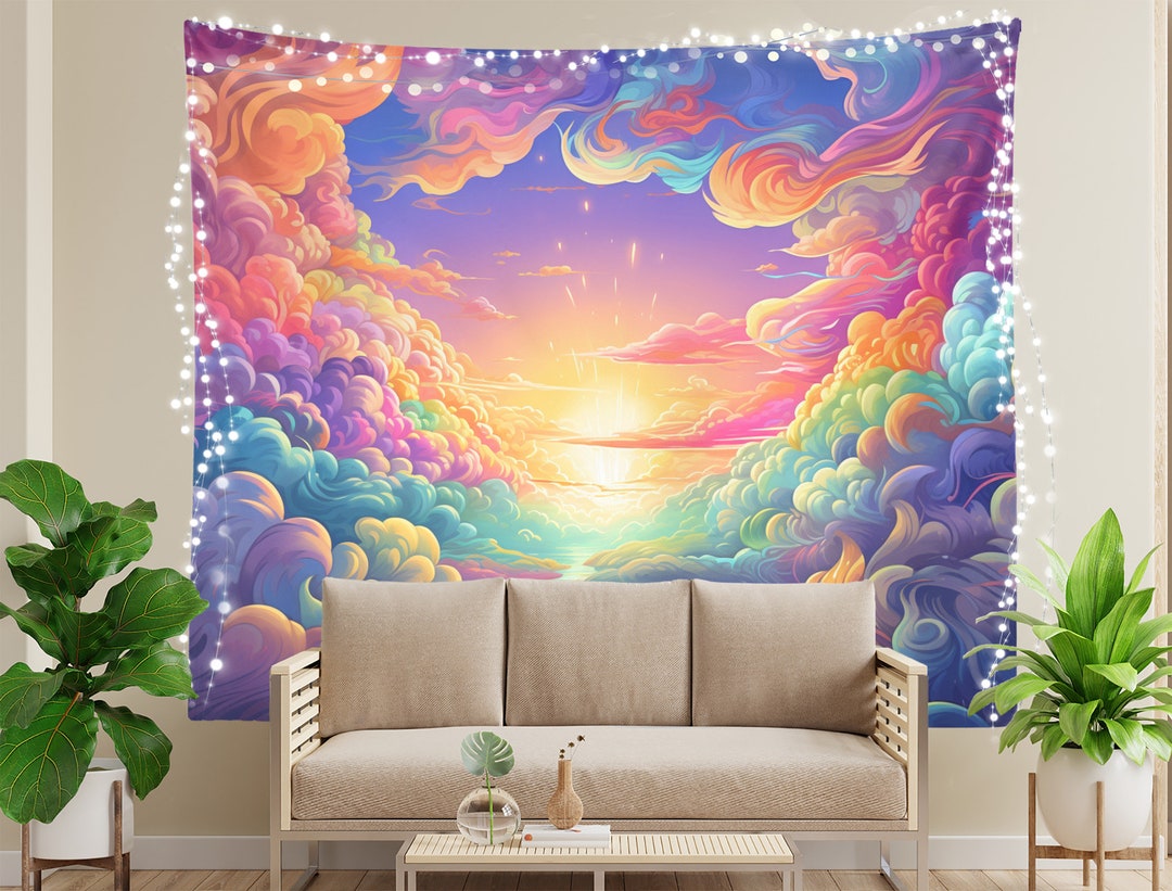 Vibrant Psychedelic Tapestry, Trippy Sunrise Tapestry, Colorful Home ...