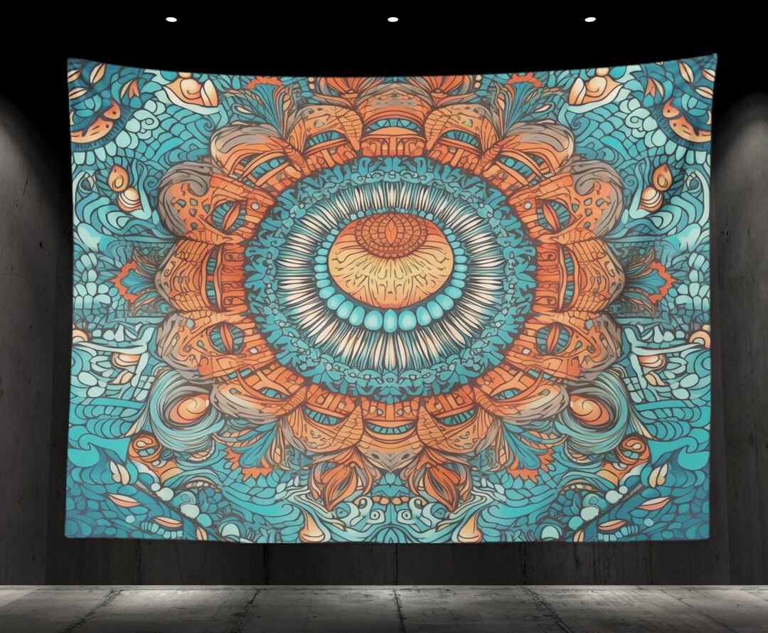Colorful Psychedelic Wall Art Tapestry, Trippy Sunflower Mandala ...